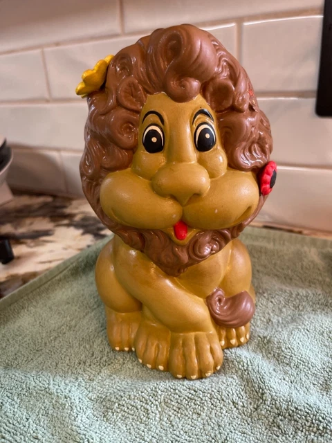 VINTAGE ATLANTIC MOLD Ceramic Lion Piggy Bank Coin Bank Hand Painted 8 ...