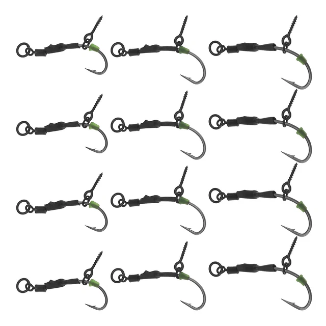 12PC RONNIE RIGS Ready Tied Spinner Rigs Boilie Screw Fishhook Carp ...