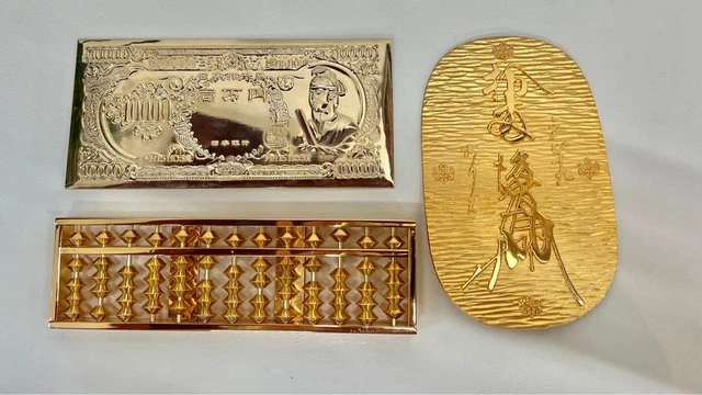 TENSHO OBAN JAPAN Gold Coin Abacus 10,000 yen bill Good Luck Gold set ...