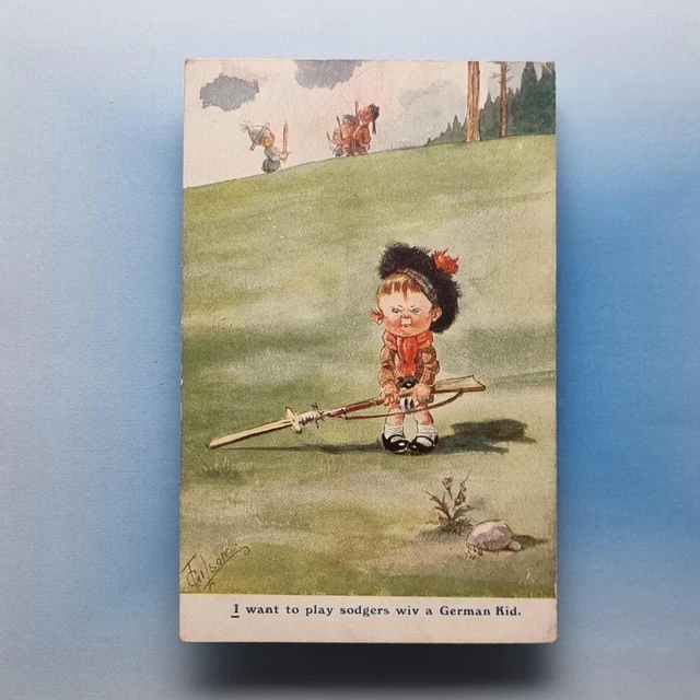 WW1 COMIC POSTCARD Scottish Child Sodgers With German Kid 1916 T Gilson ...