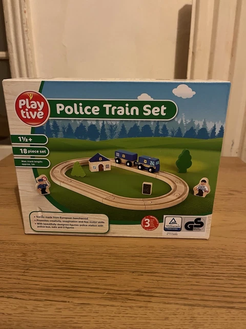 BNIB PLAYTIVE POLICE Train Set Wooden Toy Lidl Wood £13.99 - PicClick UK