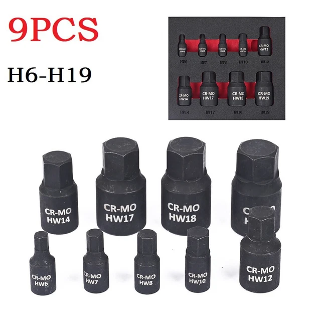 HEAVY DUTY 9PCS Hex Bit Socket Set H6 H19 for Tough DIY Jobs and ...