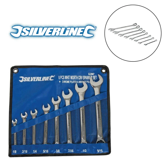 WHITWORTH IMPERIAL COMBINATION Spanner Set 8 Pc Crv AF BSW Open Ended ...