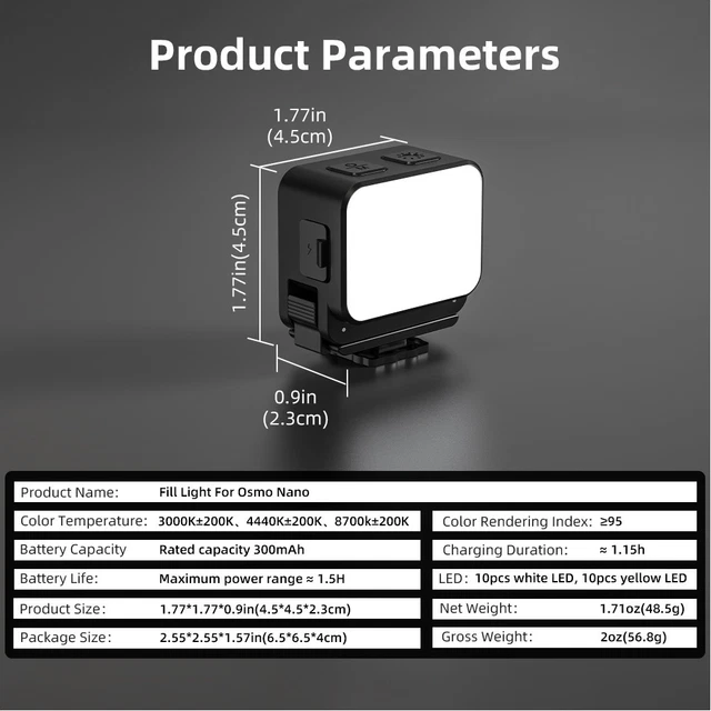 FOR DJI OSMONANO Fill Light Portable LED with Adjustable Brightness ...
