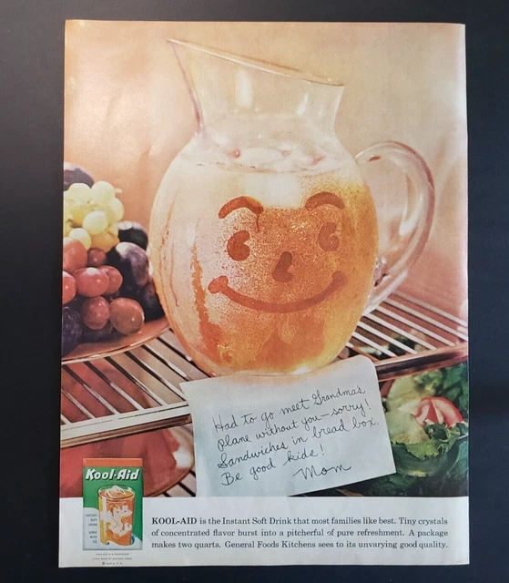 1959 PRINT AD Kool-Aid Instant Soft Drink Kool-Aid Smiling Pitcher In ...
