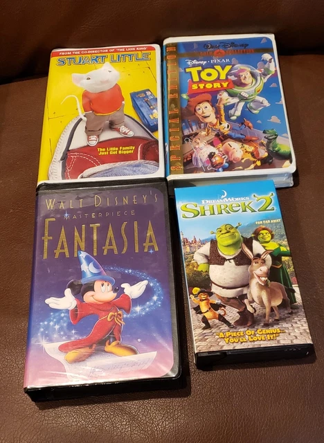 LOT OF 4 Disney/Pixar VHS: Fantasia, Stuart Little, Toy Story, Shrek 2 ...