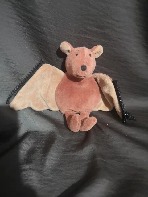 JELLYCAT RETIRED ZIPPY Zappy Bat RARE No Fangs hook and loop Feet Brown ...