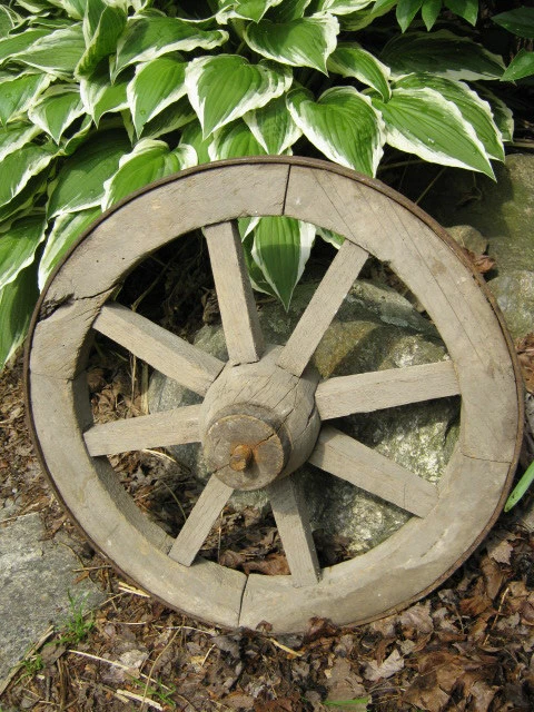 ANTIQUE AMERICAN COUNTRY Farm Primitive Wood Wagon Cart Wheel Garden ...