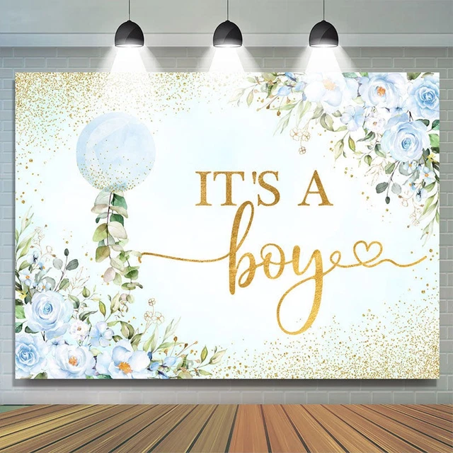ITS A BOY Blue Floral Sequin Baby Shower Backdrop $37.94 - PicClick AU