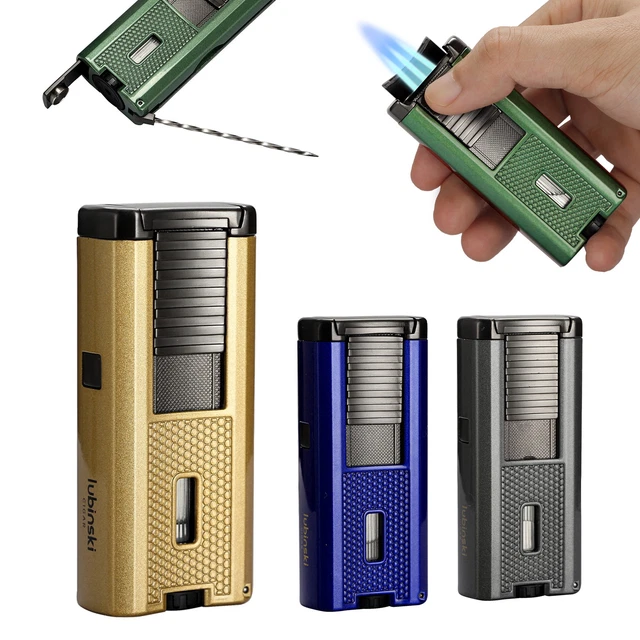 LUBINSKI TORCH CIGAR Lighter 3 Jet Flame Butane Cigar Needle Punch ...