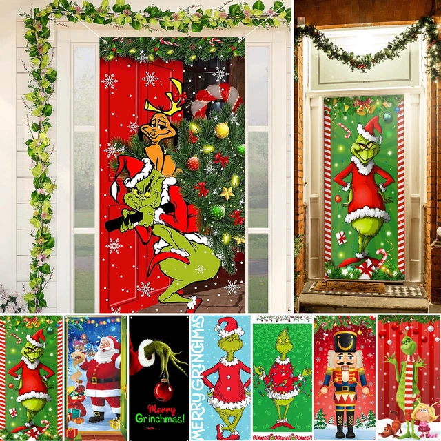 GRINCH CHRISTMAS DECORATIONS Grinch Door Cover Merry Grinchmas Door ...