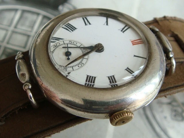 WW1 ERA SWISS 1917 cased articulated lug silver trench watch in GWO ...