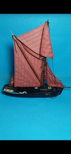 VINTAGE SAIL SHIP Model. Wooden Base With Red Fabric Sails. 33cm Tall £ ...