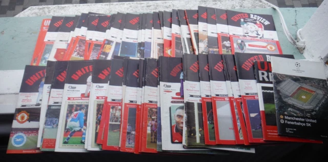MANCHESTER UNITED FOOTBALL PROGRAMMES LARGE BUNDLE free SIGNED MICKEY ...