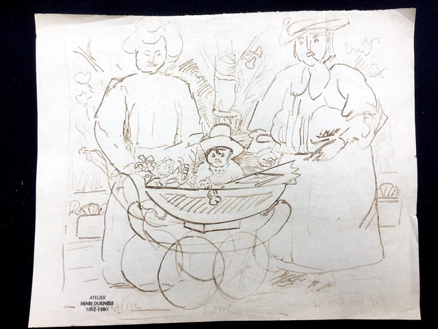 HENRI BERINGER CROQUIS etude esquisse dessin lavis fond d'atelier ...