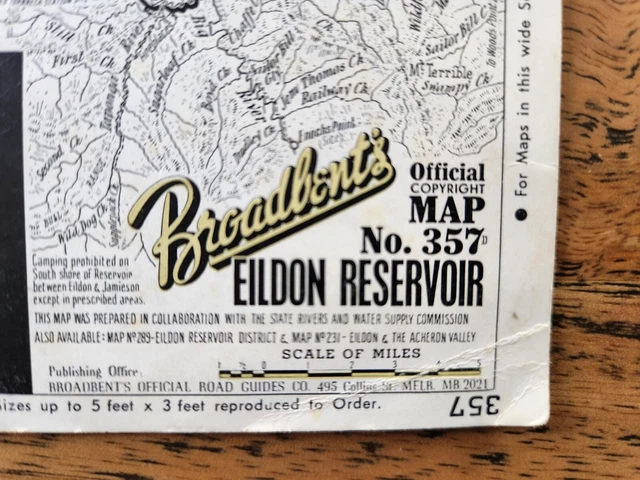 BROADBENT'S MAP OF Eildon Reservoir VIC Pocket Map No. 357 VINTAGE Pre ...