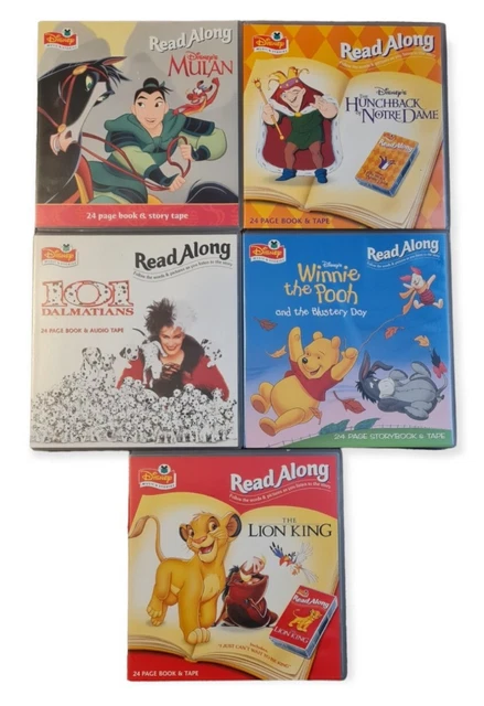 DISNEY READ ALONG Bundle Book and Cassettes x 5 Mulan Pooh Lion King ...