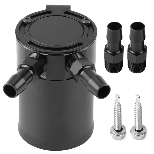 FUEL TANK ALUMINUM Alloy Compact Baffled Oil Catch Can 2-Port Black ...
