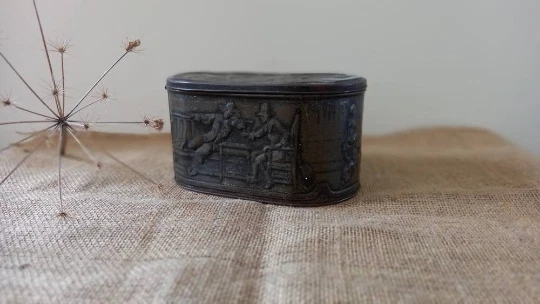 VINTAGE EMBOSSED OVAL Tin, Medieval Pub Scene. Sewing tin £12.50 ...
