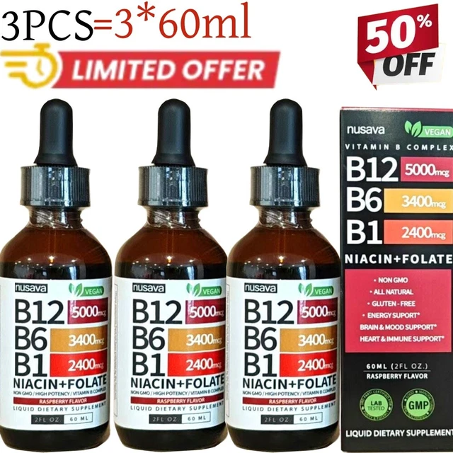 B12/B6/B1 NIACIN&FOLATE VITAMIN Liquid Drops Complex-5000/3400/2400mcg ...