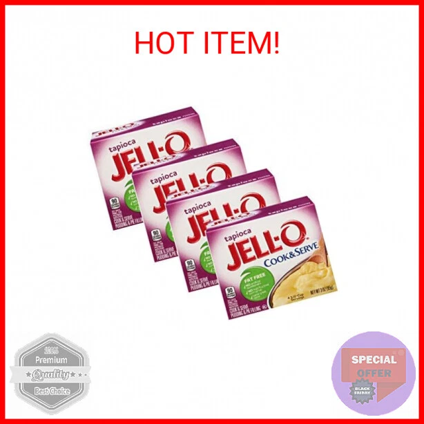 JELL-O, COOK & Serve, Tapioca Pudding & Pie Filling, 3oz Box (Pack of 4 ...