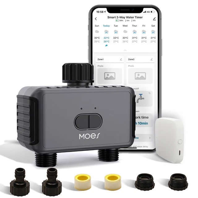 MOES BLUETOOTH SMART Sprinkler Timer 2 Zone IP55 For Garden Watering ...