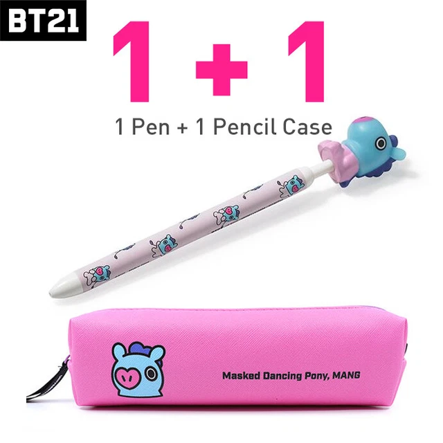 FIGURINE OFFICIELLE AUTHENTIQUE BTS BT21 stylo gel MANG + étui crayon à ...