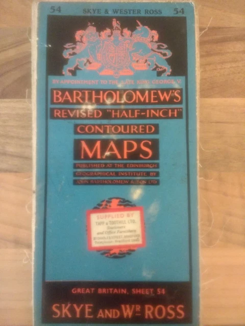 BARTHOLOMEWS VINTAGE HALF-INCH Map of Skye And Wester WR Ross- sheet ...