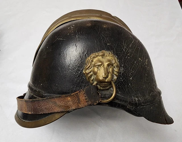 WW1 GERMAN LEATHER fire brigade helmet with brass fittings EUR 137,24 ...