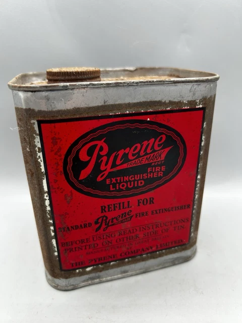 VINTAGE TIN CAN Pyrene Co Ltd Fire Extinguisher Liquid Great Graphics ...