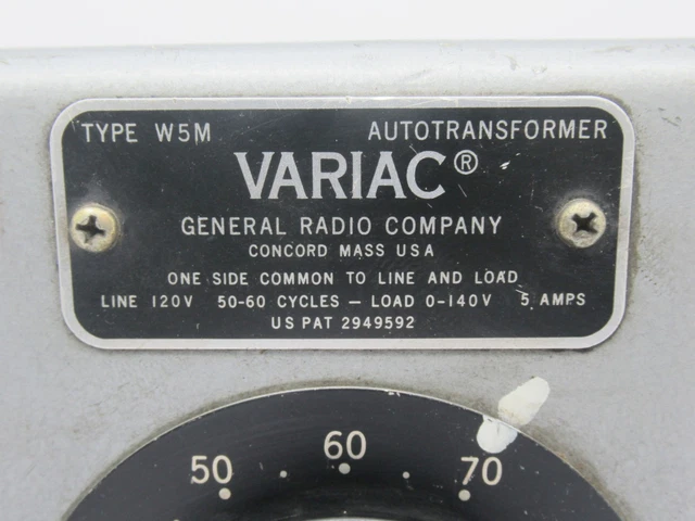 VARIAC W5M ADJUSTABLE Auto-Transformer 120V 50/60Hz Line 0-140V 5A Load ...