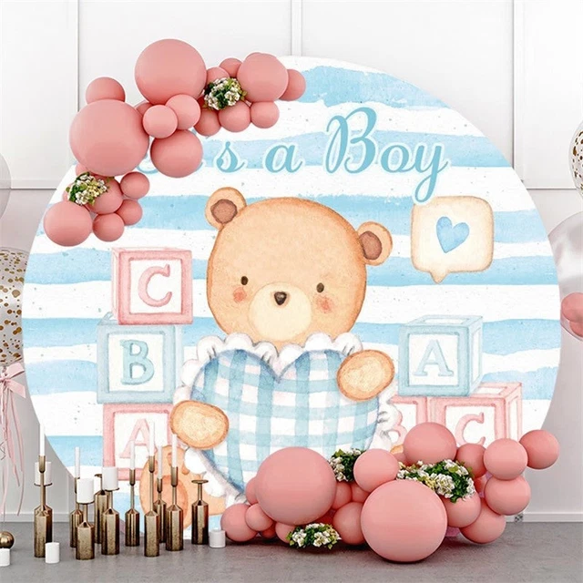 BLUE TEDDY HOLD Pillow Theme Round Baby Shower Backdrop $37.94 ...