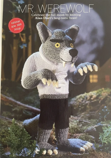 KNITTING PATTERN ALAN Dart Mr Werewolf toy 33cm tall Halloween beast ...