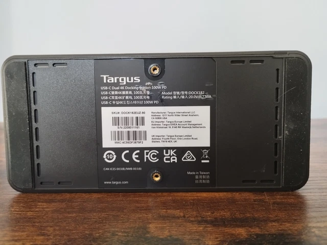 TARGUS DOCK182-Q2 USB-C Dual 4K 60Hz UHD Docking Station 100W PD £15.08 ...