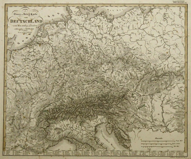 DEUTSCHLAND PHYSISCHE KARTE Original Kupferstich Landkarte Stieler 1820 EUR 40,00 - PicClick DE