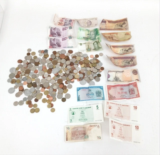 LARGE BUNDLE OF Mixed Currency Bank Notes And Coins Global #327 EUR 18 ...