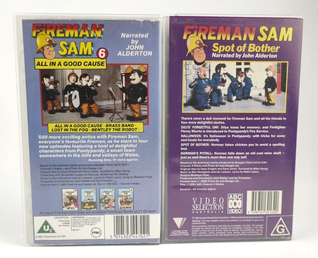 FIREMAN SAM VHS PAL Tapes x 2 All In A Good Cause 1991 & Spot of Bother ...