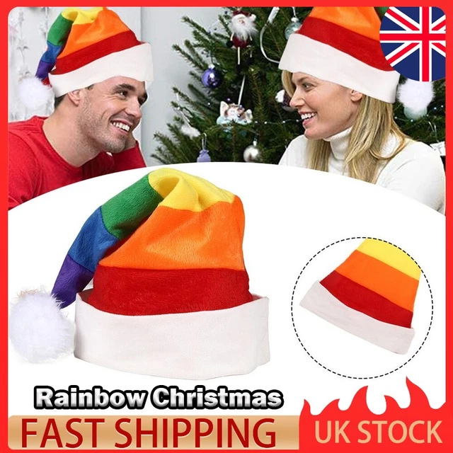 RAINBOW CHRISTMAS HAT Xmas Plush Children's Decorative Hat Santa Claus ...