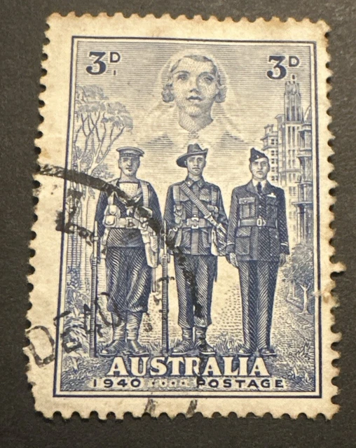 1940 PRE-DECIMAL 3D Blue Imperial Forces Australian Stamp FU C&A WMK ...