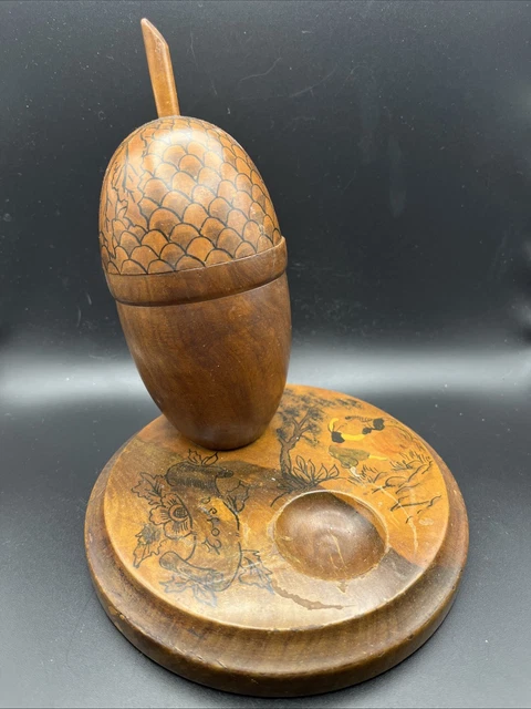 ANTIQUE TREEN ACORN Box & Stand-Pen Work Decoration-Souvenir-FREE UK ...