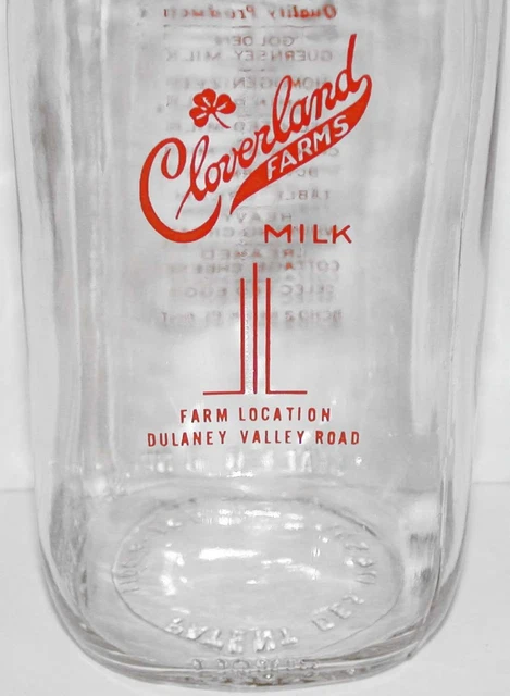 VINTAGE MILK BOTTLE CLOVERLAND FARMS Dulaney Valley Rd SPQ pyro quart ...