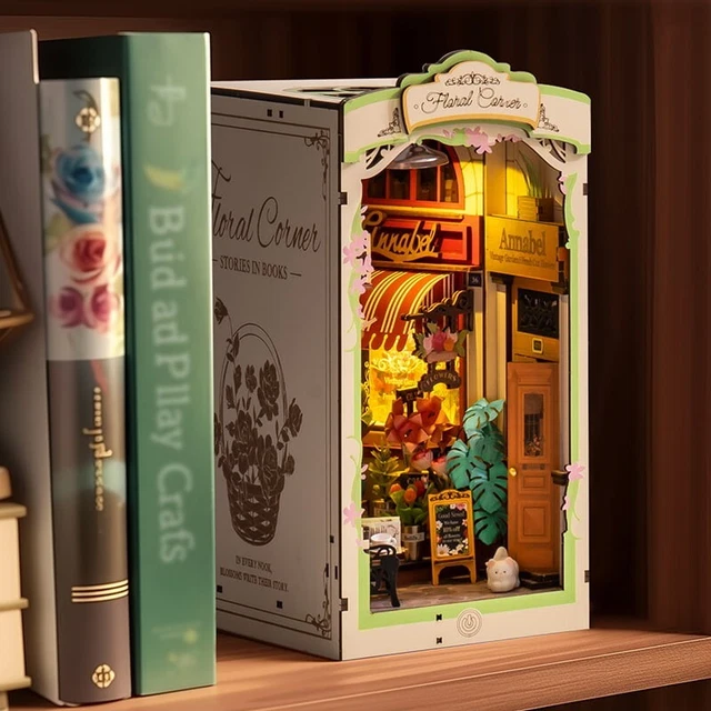 ROLIFE FLORAL CORNER DIY Book Nook Bookshelf Insert Mini Dollhouse Kids ...