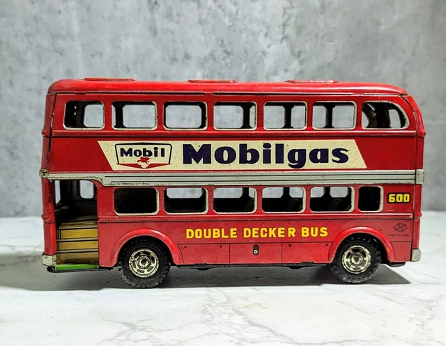 8& DOUBLE DECKER Tin Friction Bus-Asakusa-Japan-1950s Shell Mobilgas ...