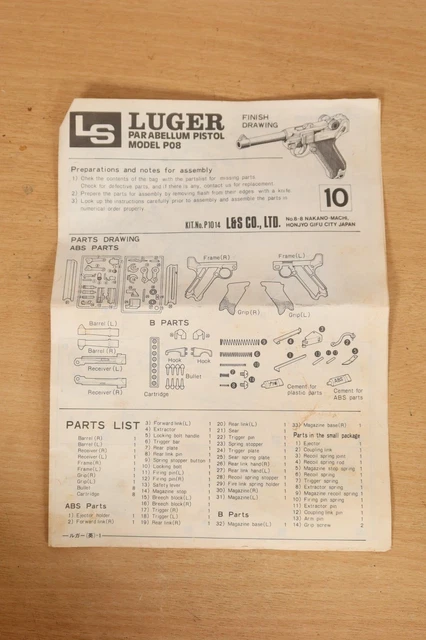INSTRUCTION SHEET FOR LS Models 1:1 Scale LUGER Parabellum Model P08 ...