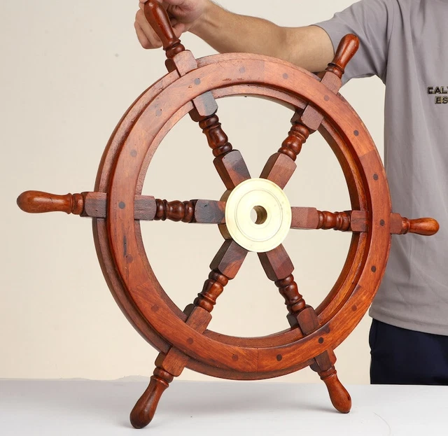 NAUTIQUE ROUE MURAL Décor 61cm Vintage Ancien Bateau Laiton Cadeau Pirate Mer EUR 74,58 ...