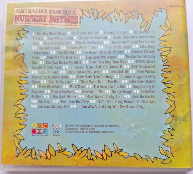 ABC FOR KIDS...AUSTRALIA'S Favourite Nursery Rhymes 50 Track Music Cd ...