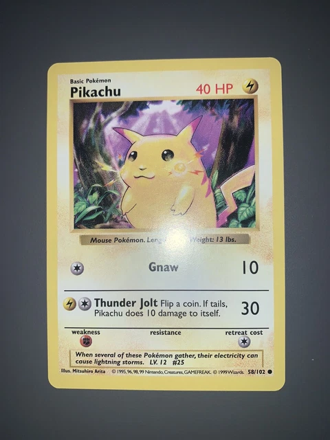POKEMON CARD PIKACHU Shadowless Base Set RED CHEEKS 58/102 Near Mint ...