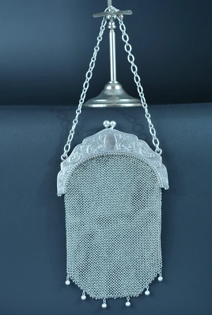 FRENCH ANTIQUE STERLING Silver Mesh Purse signed Alexandre Vaguer ...