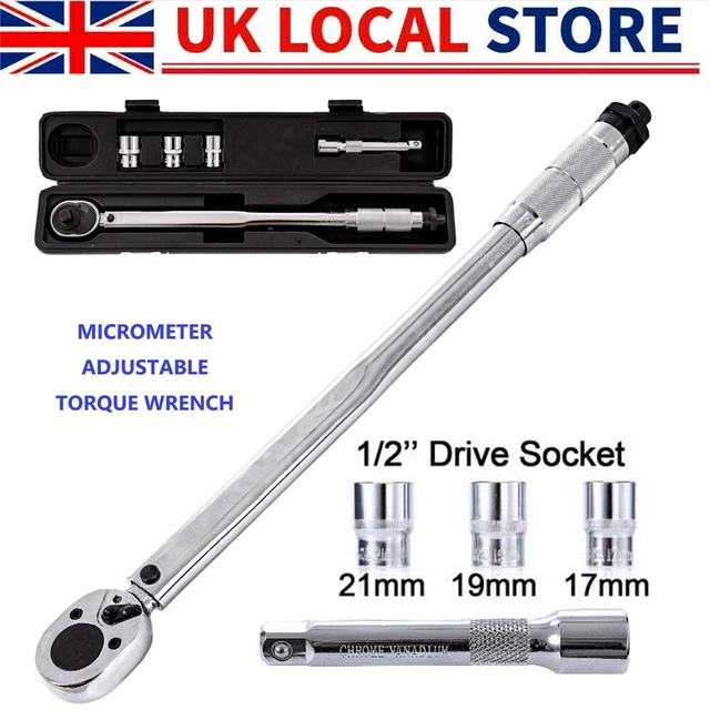 RATCHETING TORQUE WRENCH 1/2" Square Drive 28-210Nm with Extension Bar ...