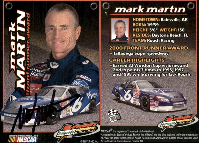 CARTE À COLLECTIONNER signée Mark Martin NASCAR NASCAR Racing Auto AU ...